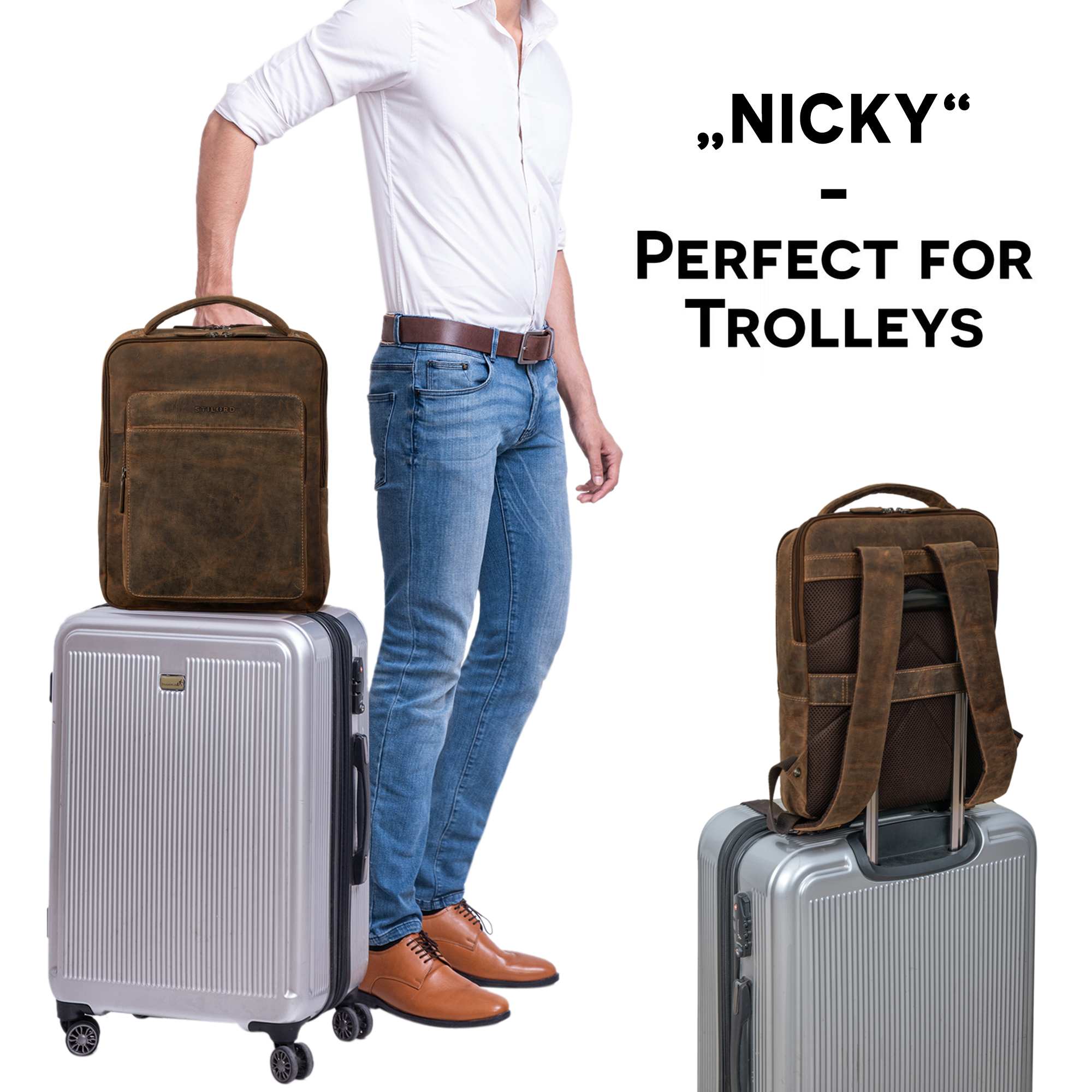 "Nicky" Laptop Backpack Leather Large Unisex | STILORD