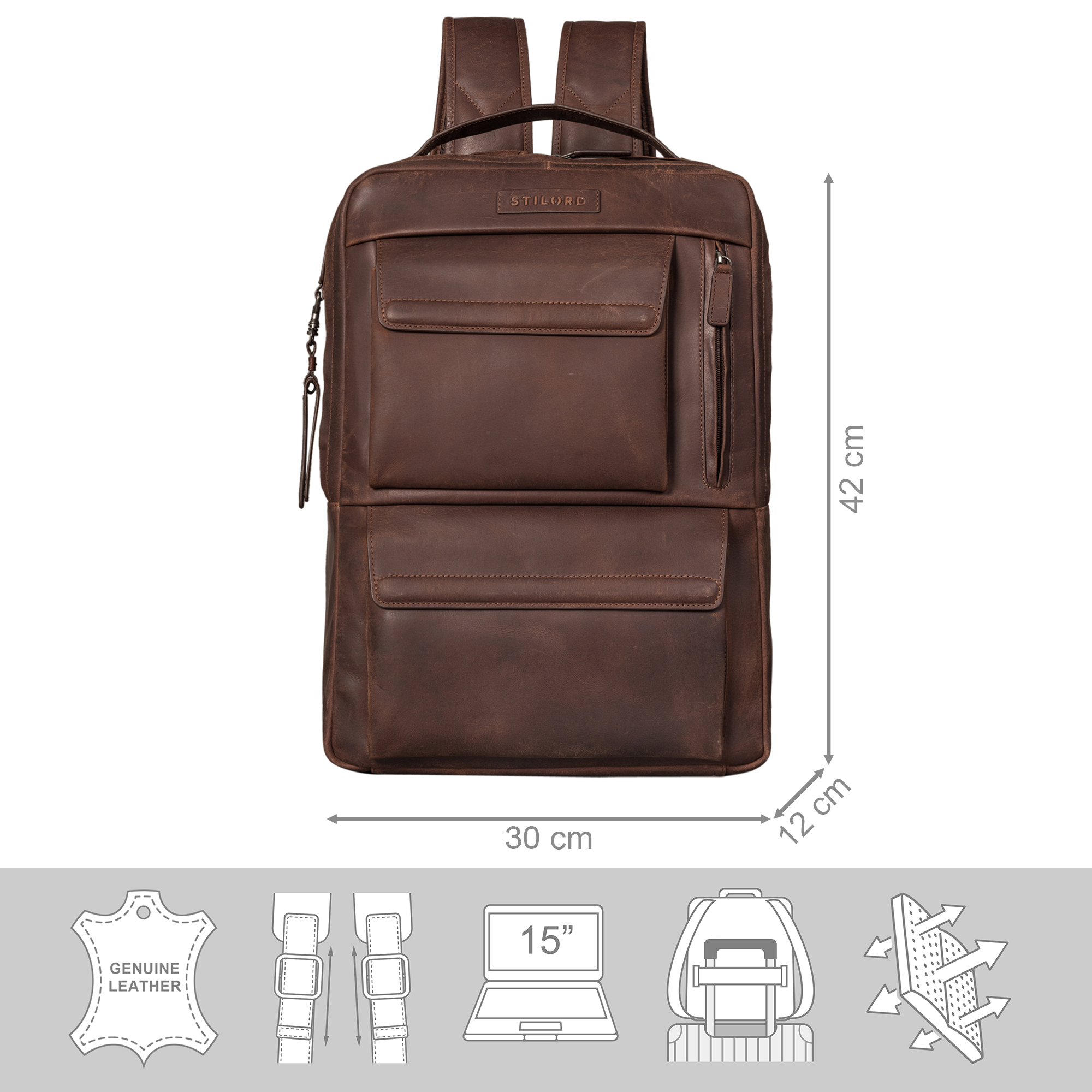 "Egon" Sustainable Laptop Backpack 15 inch Leather | STILORD