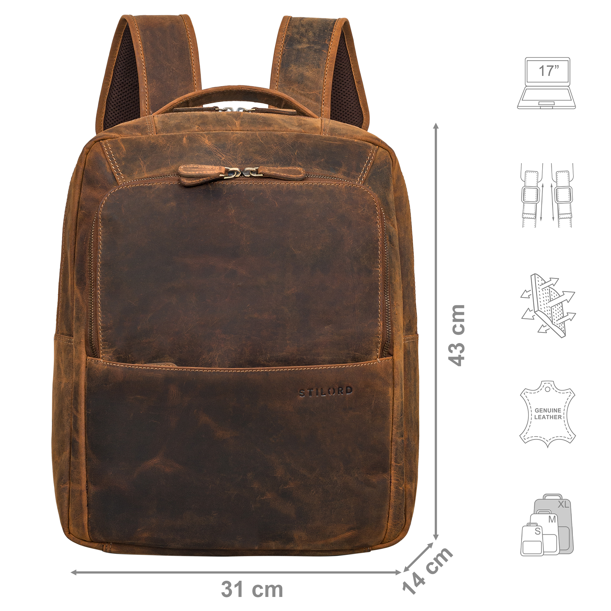 "Thomas" Leather Notebook Backpack 17 inch | STILORD