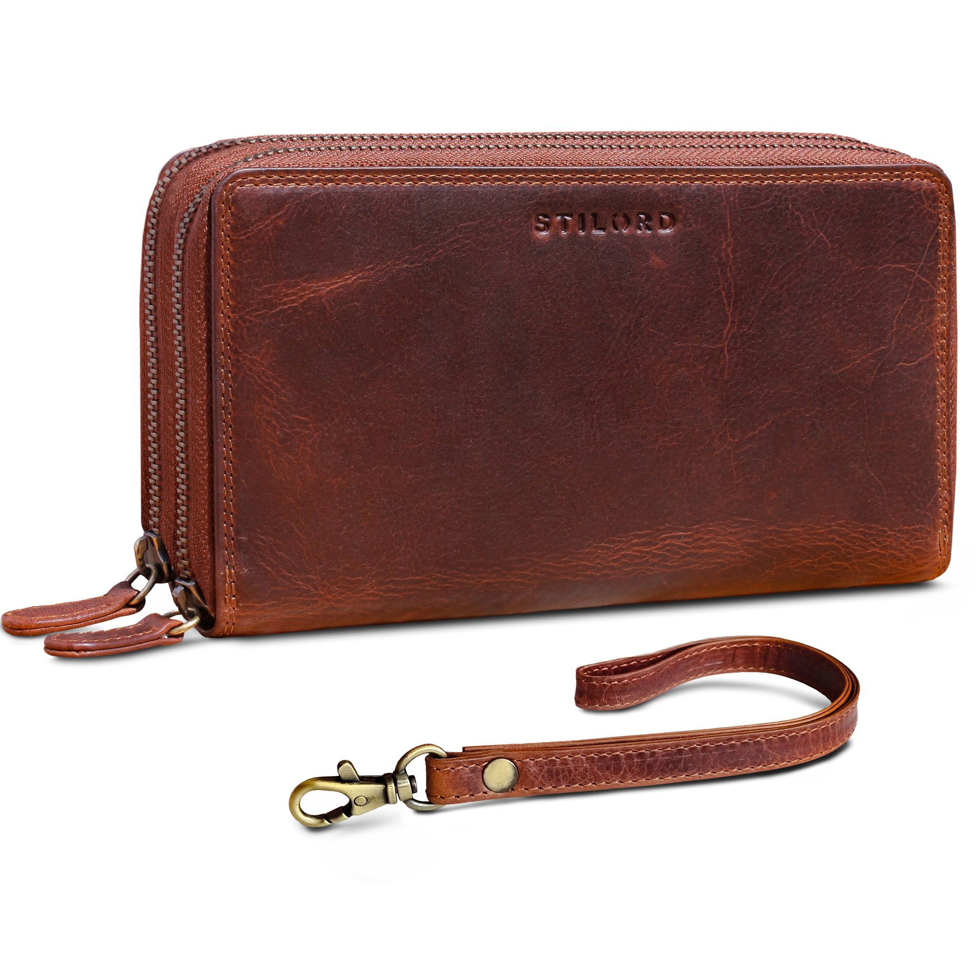 "Thor" XXL Mens Genuine Leather Wallet with Wrist Strap & Double Zipper ...
